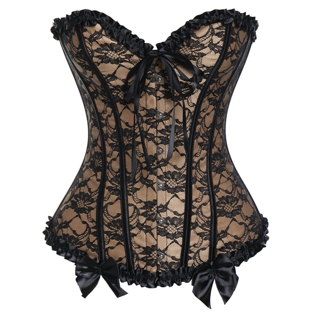 VASLANDA Women's Lace Up Boned Sexy Plus Size Overbust Corset Bustier ...