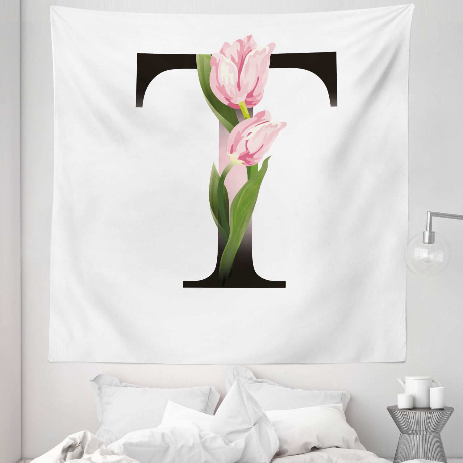 Letter T Tapestry, Spring Garden Alphabet Font Types Soft Pink Tulip ...