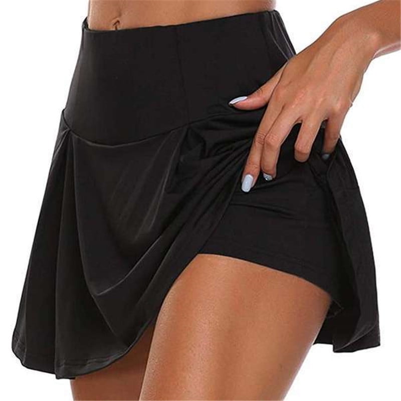 Womens Dance Fitness Quick Drying Solid Running Skort Skirt Active