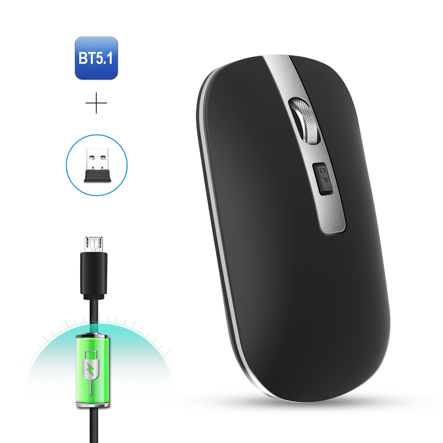 Yidarton M50 Bluetooth 5.1 Charging Wireless Mouse Metal Wheel Mute 2 ...