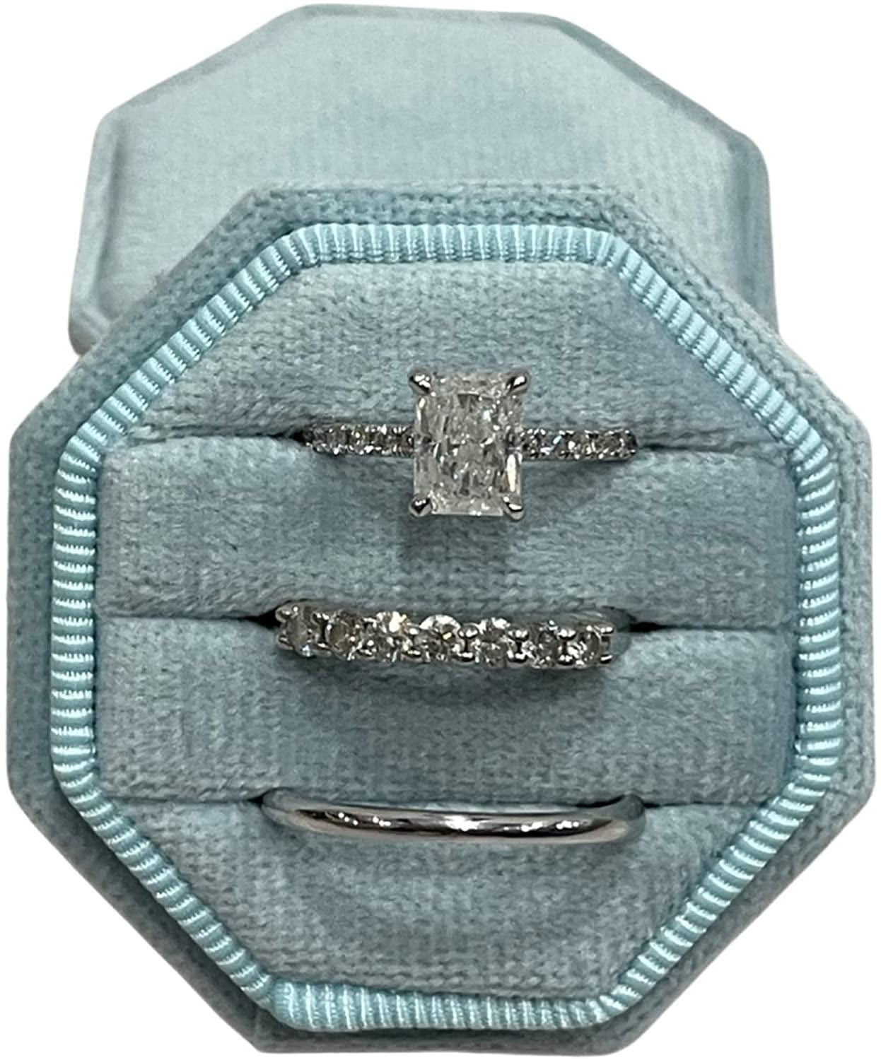 Velvet Treasures Engagement Ring Box - Vintage 3 Slot Octagon Jewelry ...