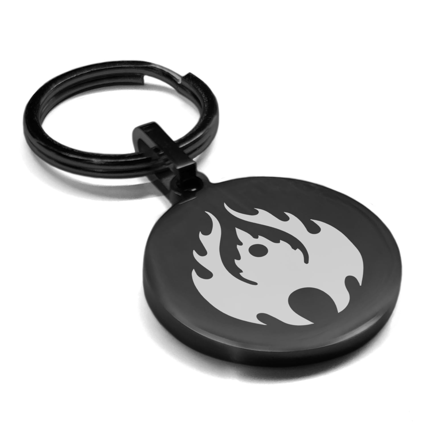 Stainless Steel Fire Element Round Medallion Keychain Circle Ring ...