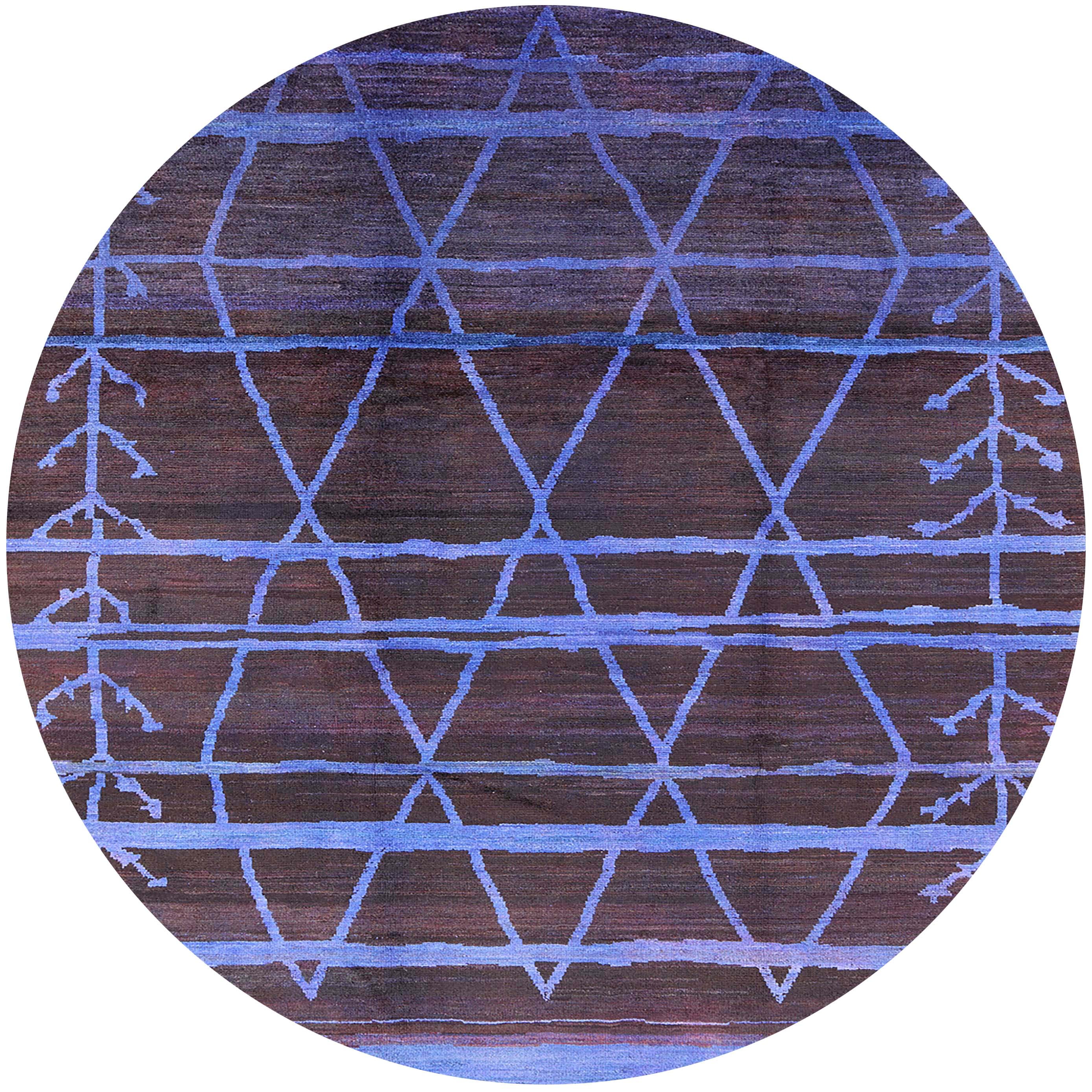 Ahgly Company Indoor Round Mid-Century Modern Plum Purple Oriental Area ...