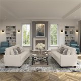 Pemberly Row 86W L Shaped Sectional Couch in Cream Herringbone Fabric ...