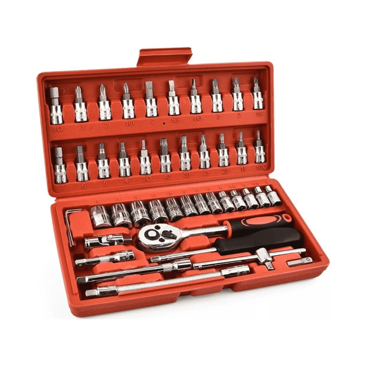 Kit De Herramientas Mecánica Con Desarmador Y Matraca Estuche Rojo ...