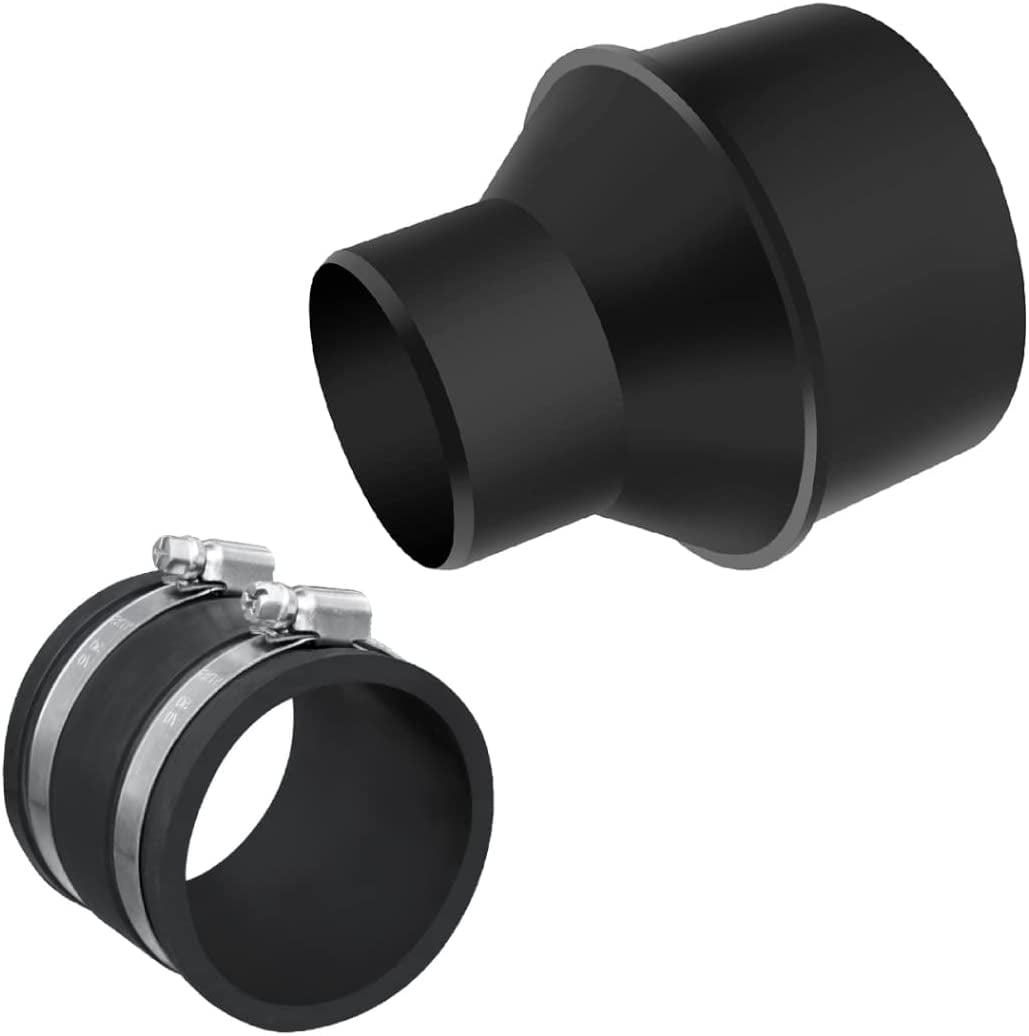 POWERTEC 70349 4" Hose to 2-1/2" Hose Cone Reducer with 2-1/2" Dust ...