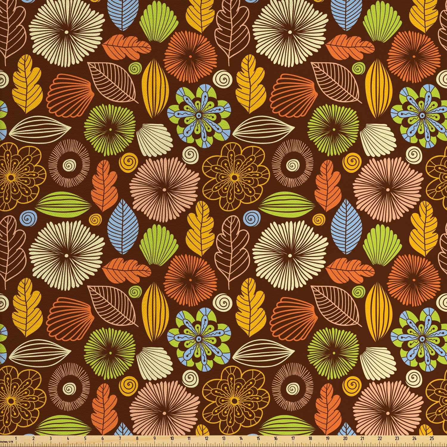 Autumn Fabric by The Yard, Fall Season Colors with Flowers and Leaves ...