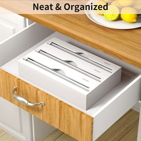 Wrap Dispenser with Slide Cutter & Labels, 3 in 1 Aluminum Tin Foil ...