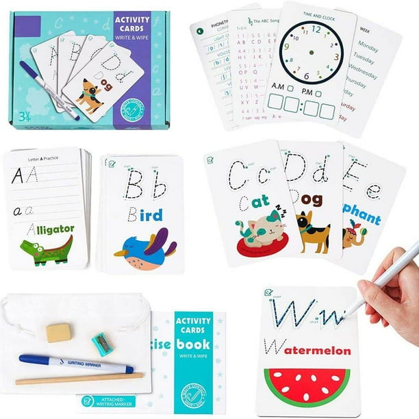 ruzhgo Kids ABC Alphabet Number Flash Cards Read and Write Learning ...