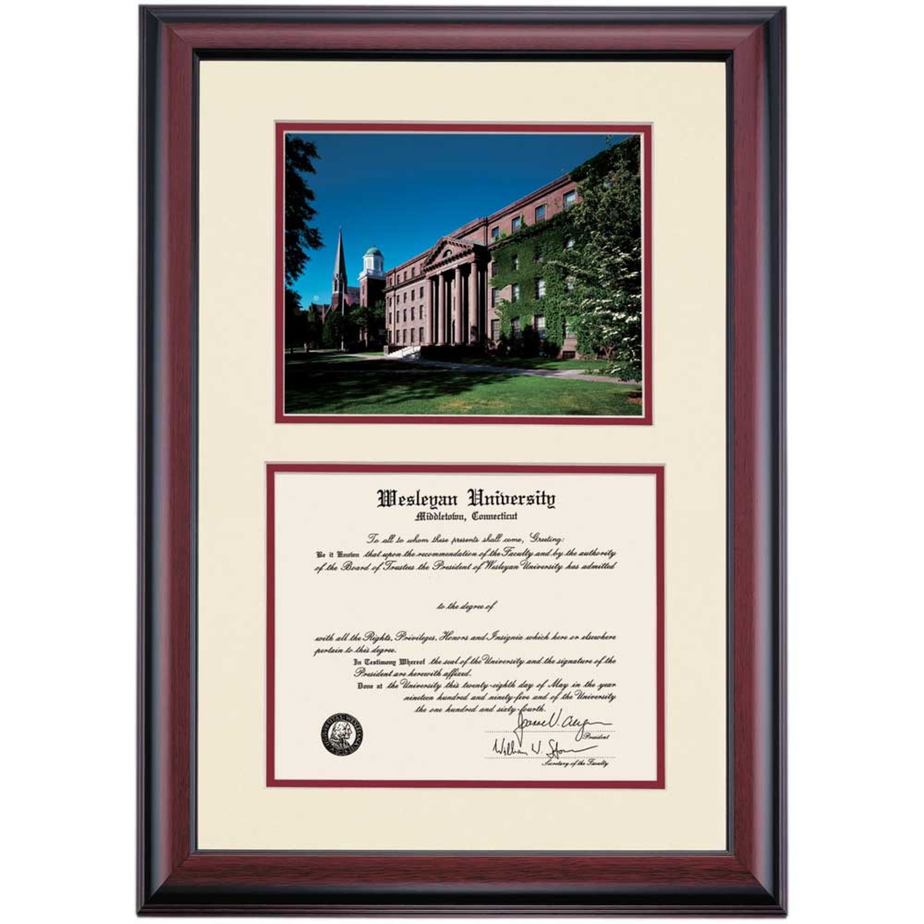 OCM Diploma Frame for Wesleyan University, Ivory/Maroon Mat with North ...
