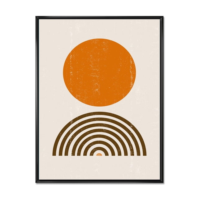 Designart Abstract Minimal Orange Sun and Rainbow I FLOAT FRAME WALL ...