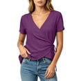 AHTJRT Women's Short Sleeve Wrap Tops Tie Knot Side Deep V Neck T ...