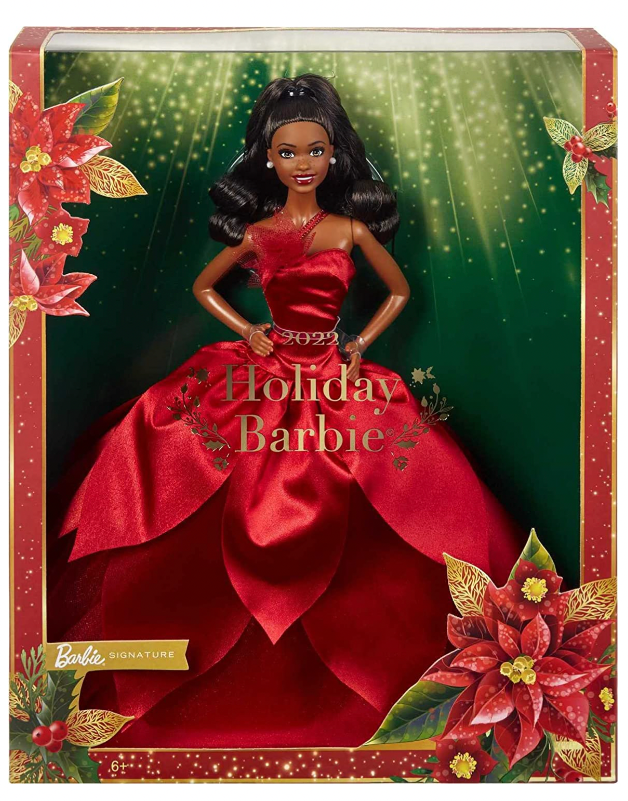 Barbie Signature 2022 Holiday Barbie Doll Dark Brown Wavy Hair with ...