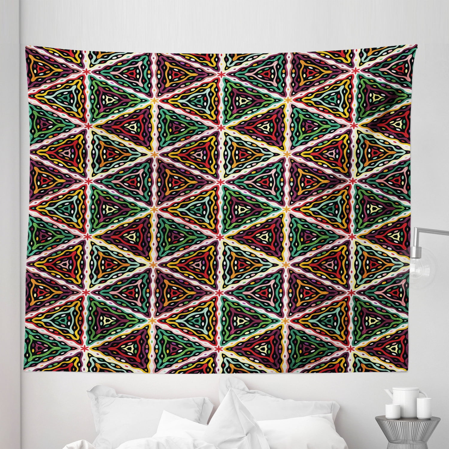 African Tapestry, Grunge Triangle Design Colorful Geometric Mosaic ...
