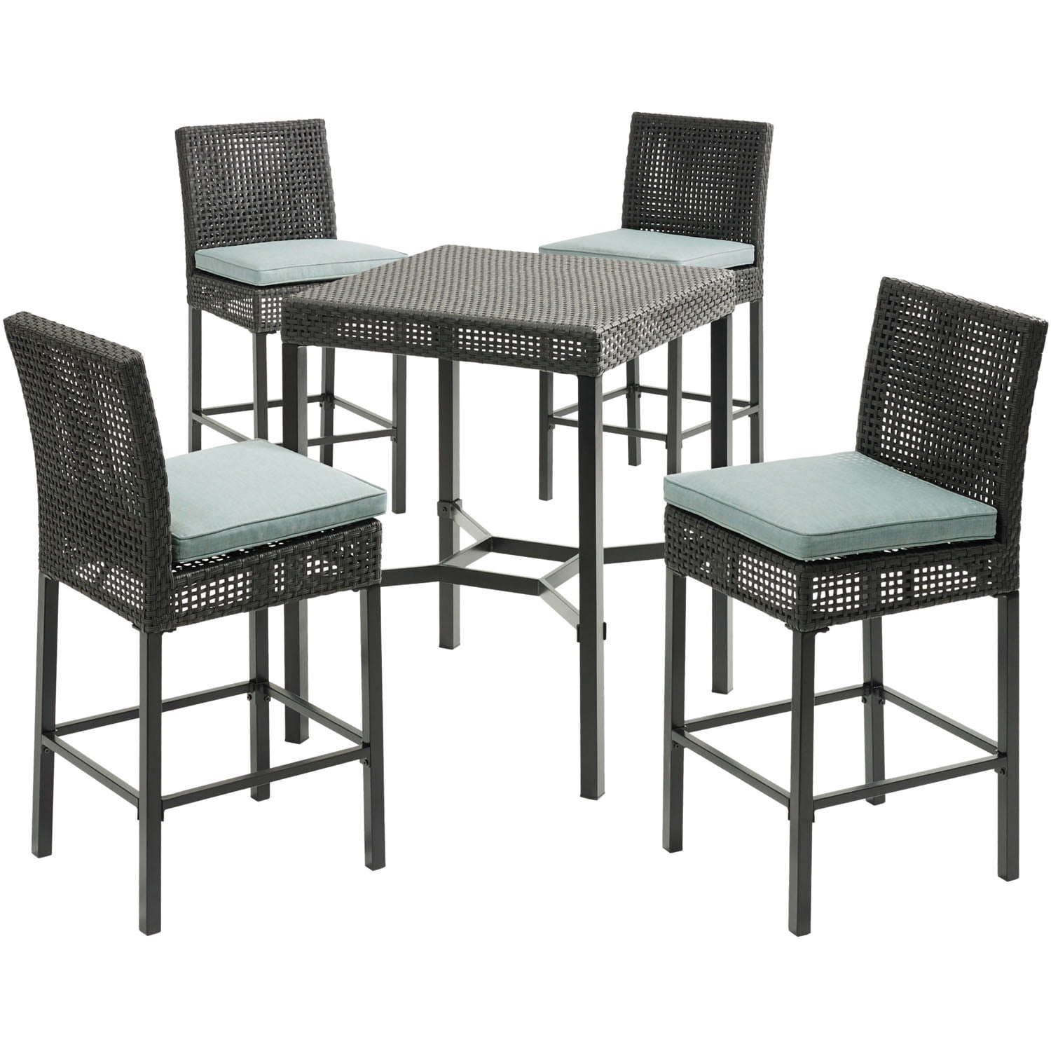 Hanover Malta 5-Piece High-Dining Patio Set with 4 Counter-Height Woven ...