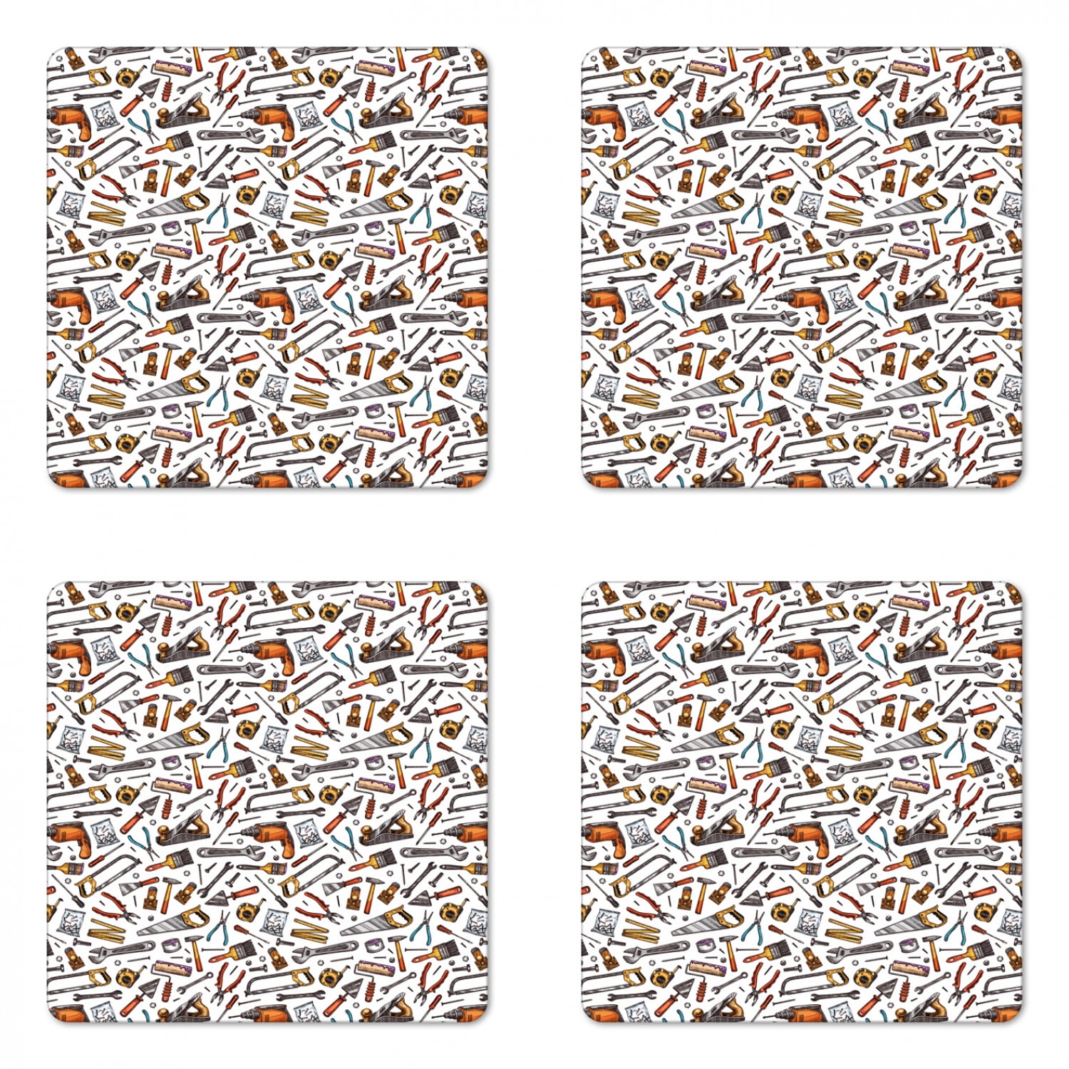 Cartoon Coaster Set of 4, Repairing Tools Construction Toolhouse Home ...