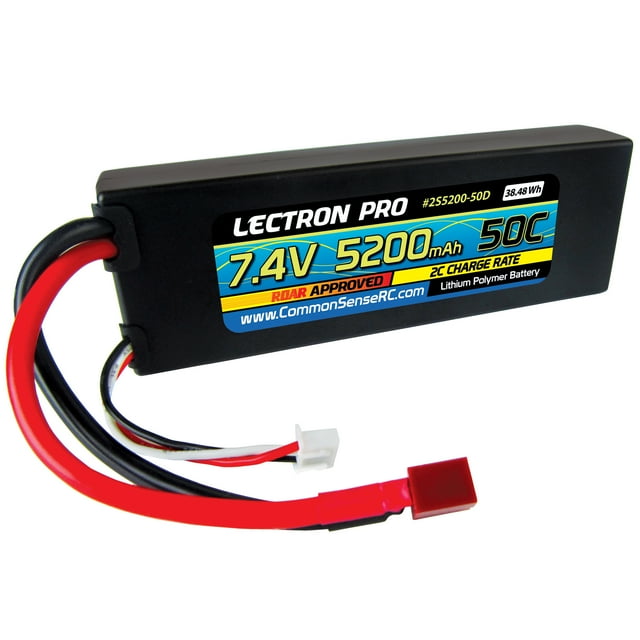 Lectron Pro 7.4V 5200mAh 50C Lipo Battery w/ Deans Connector for 1/10 ...