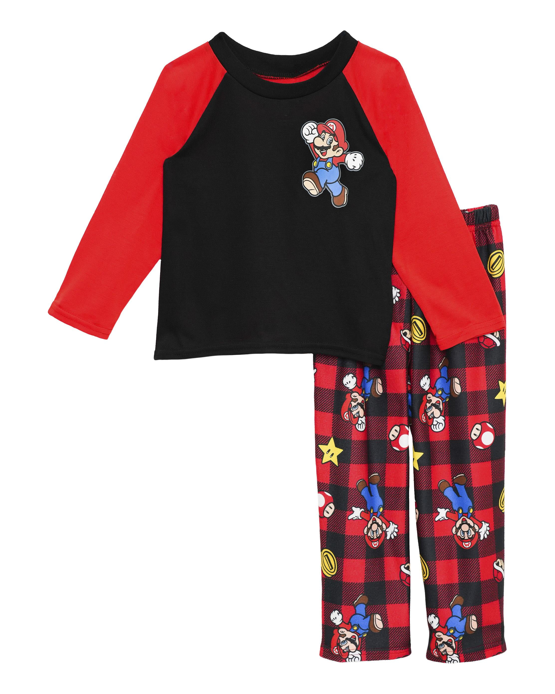 Super Mario Big Boys Two-Piece Pajama Set Male, Mario Plaid, Size: 6 ...