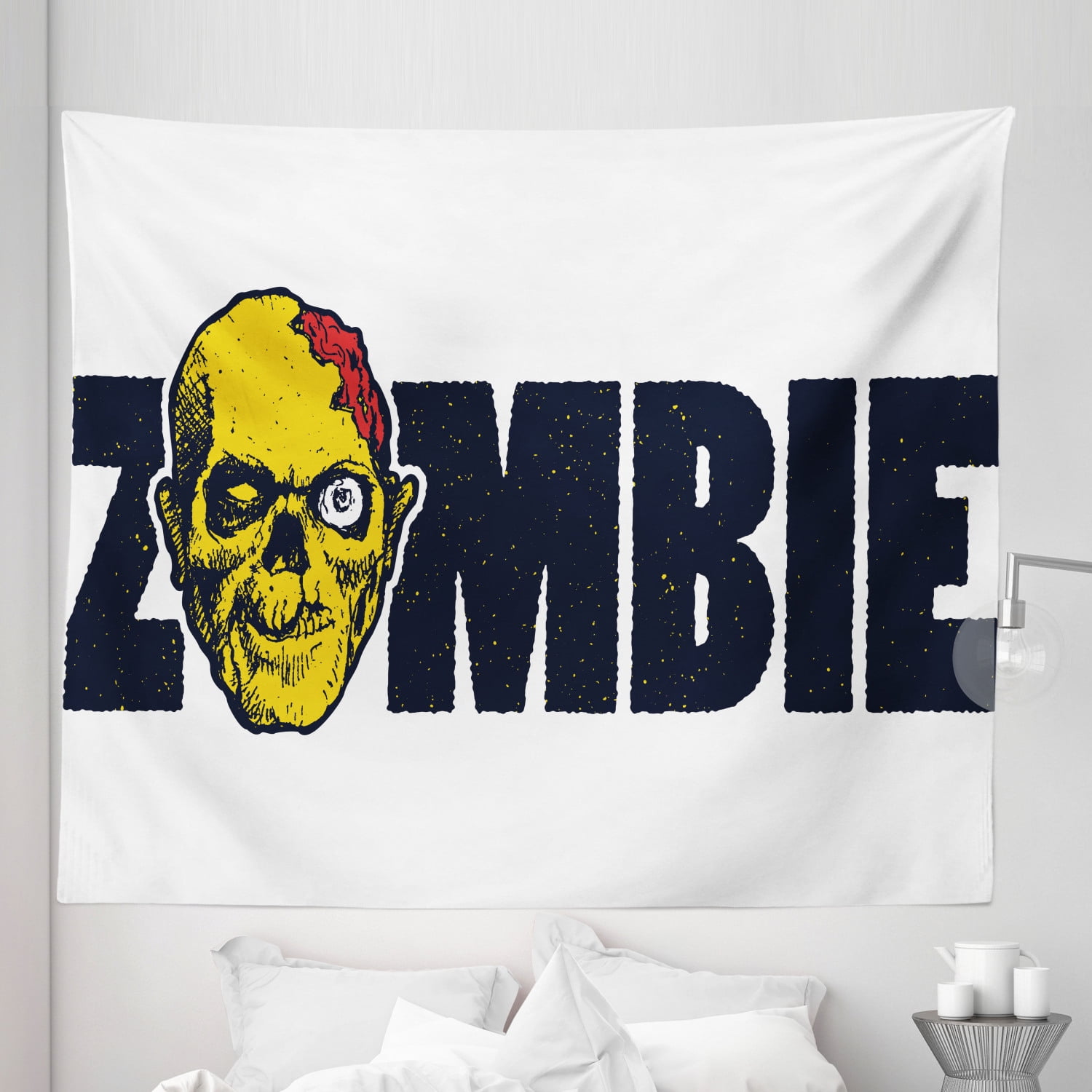 Zombie Tapestry, Dead Human Face Caricature Typography Style Monster ...