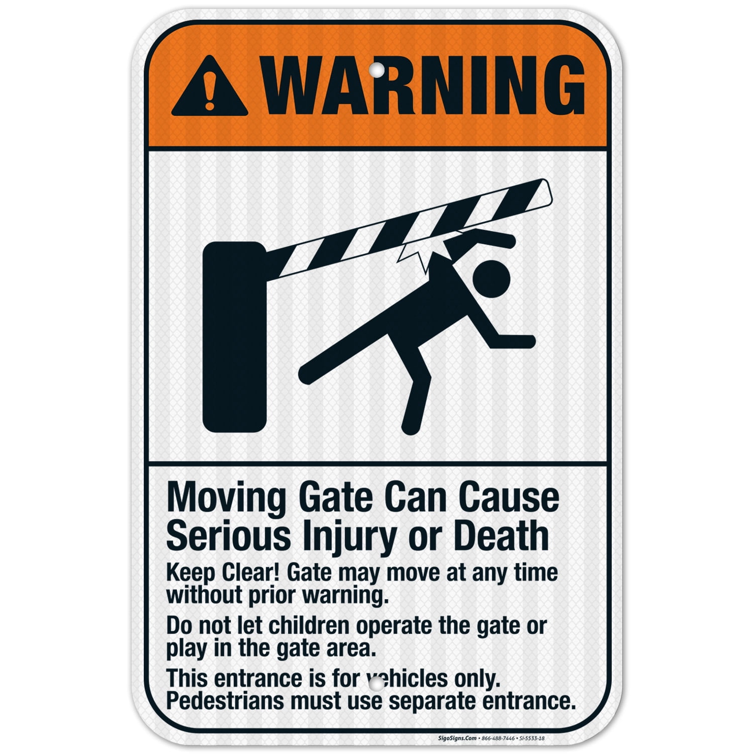 Moving Gate Can Cause Serious Injury Or Death Keep Clear Sign, ANSI ...