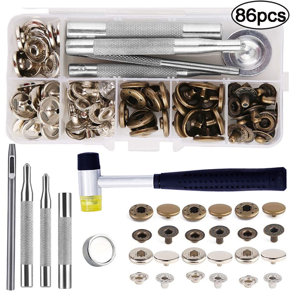 Leather Snap Fasteners Kit Press Stud Metal Button Snaps with Hammer ...