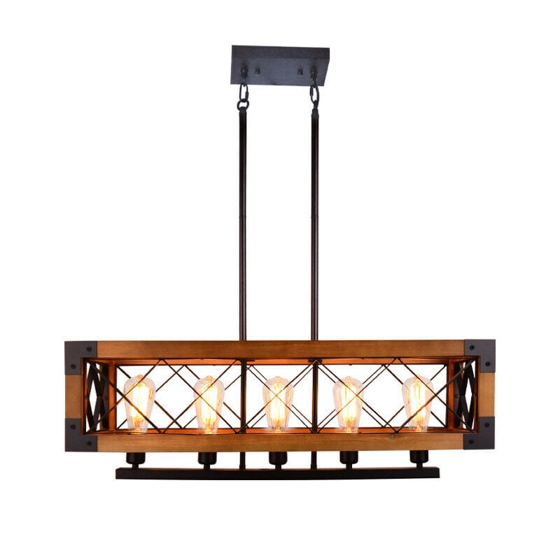 Rustic Wooden Pendant Light 5 Lights Chandelier Hanging Lamp Lighting ...