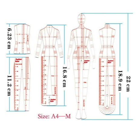serony Fashion Drawing Ruler Set Figure Design Template Ruler Clothing ...