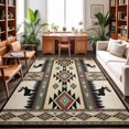 Area Rugs 4x6,Ethnic Abstract Square Triangle on Brown Non Slip ...