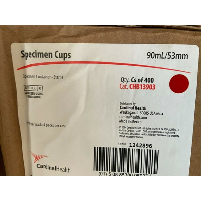 Cardinal Health # CHB13903 - Container Specimen 90mLx53mm Sterile 400 ...