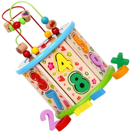 IGUOHAO Wooden Activity Cube with Bead Maze Counting Numbers Toys ...