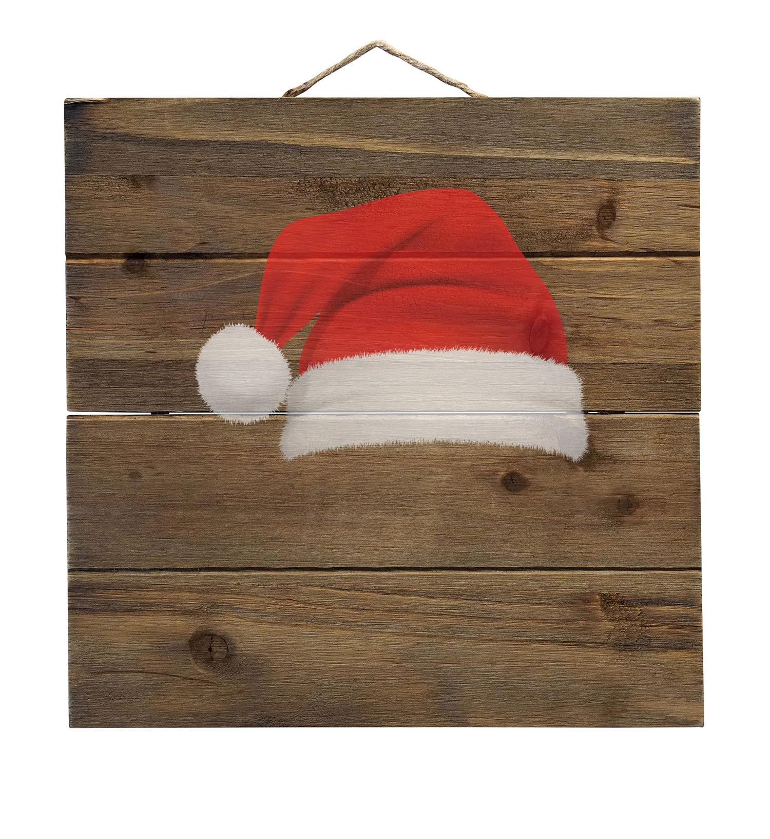 Realistic Santa Hat Christmas - Decorative REAL WOOD Wall Art - Faux ...