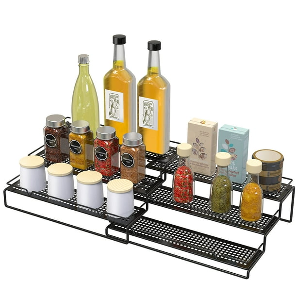 Expandable Spice Rack Organizer for Cabinet, 3-Tier Step Shelf ...