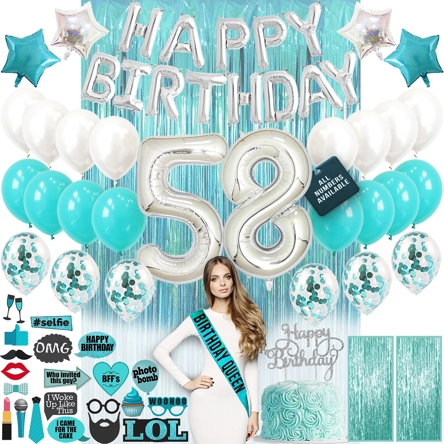 58th Birthday Decorations, 58th Birthday Party Supplies, Fifty Eighth ...