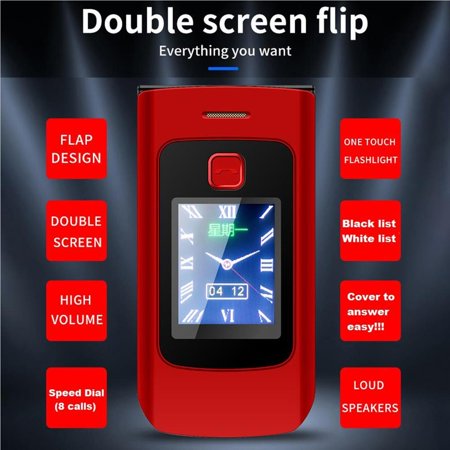 GSM 2G Flip Mobile Phone for Elderly Dual Display 4800mAh Big Button ...