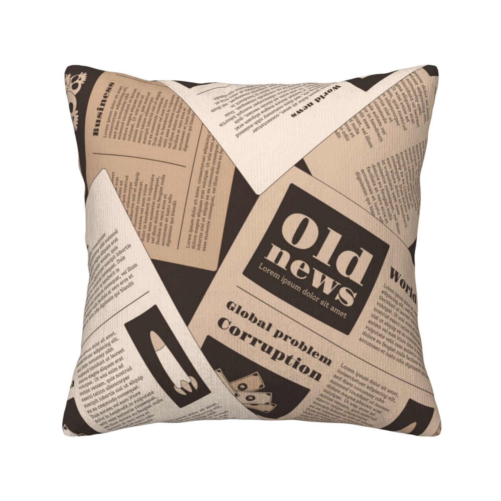Square Throw Pillow Covers with Core, Old Newspaper Hand Drawn Pillows ...