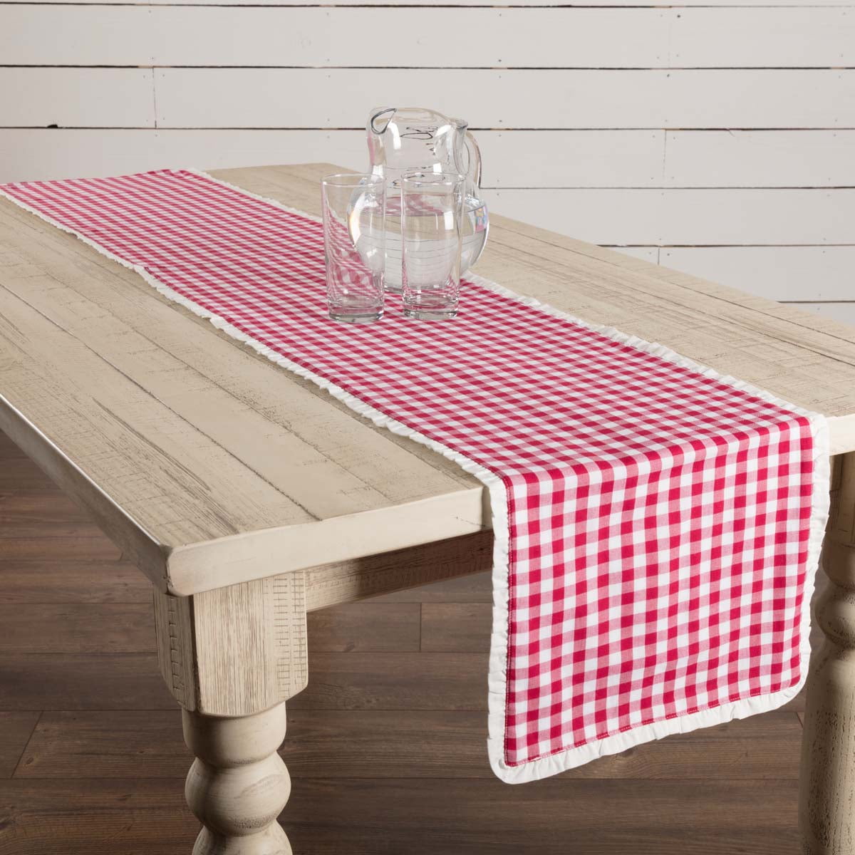 Holly Berry Red Farmhouse Decor Emmie Cotton Check Rectangle 13x90 ...