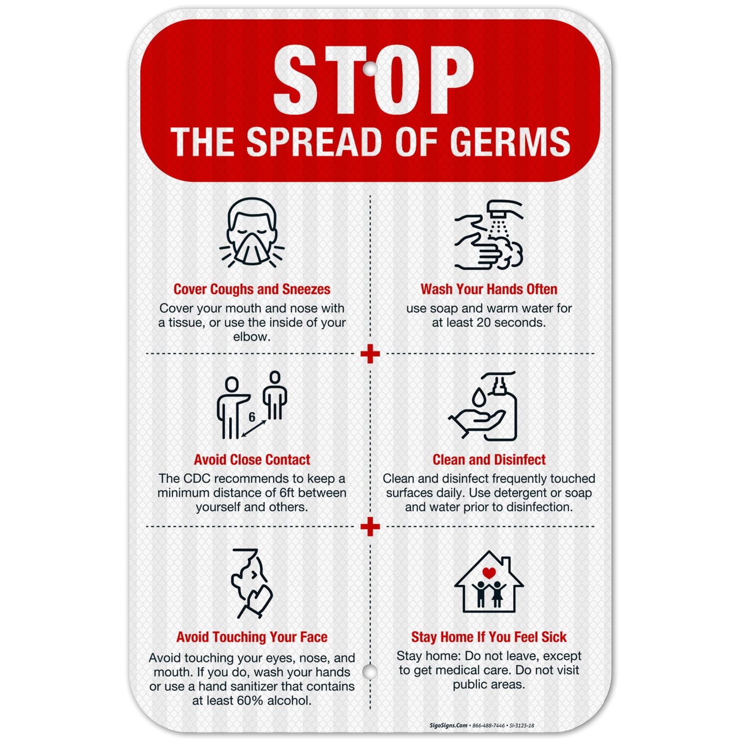 Stop The Spread Of Germs Sign, 12x18 Reflective Aluminum EGP - Walmart.com