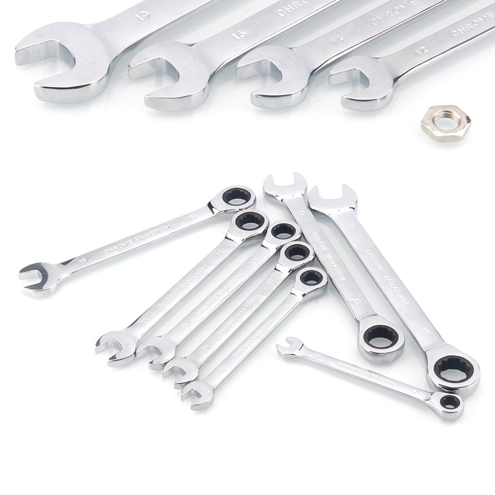 7-32mm Chrome Vanadium Steel Ratchet Combination Wrench Set Torque Gear ...