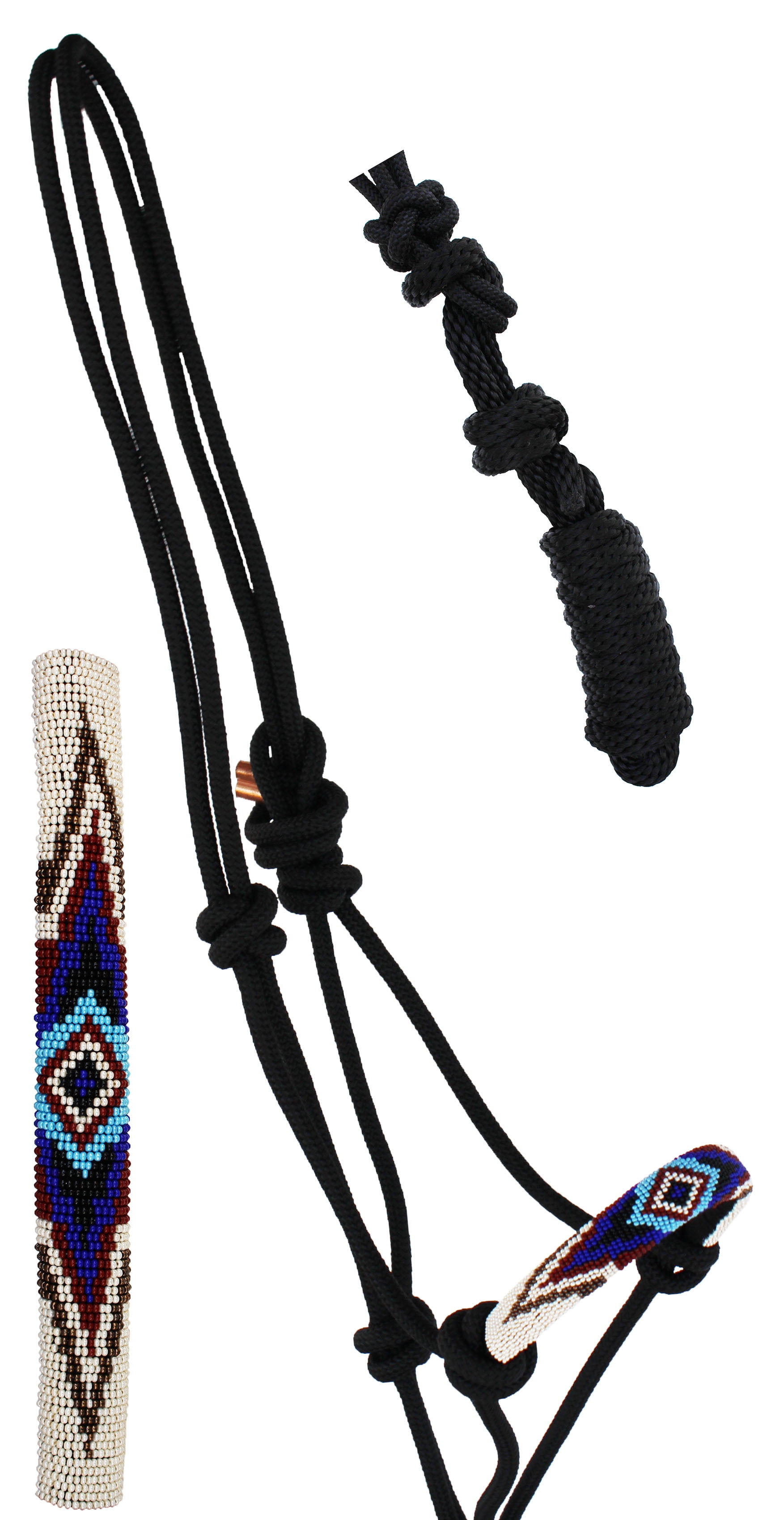 Nylon Horse Braided Beaded Noseband Rope HALTER Lead Rope Tack Black ...