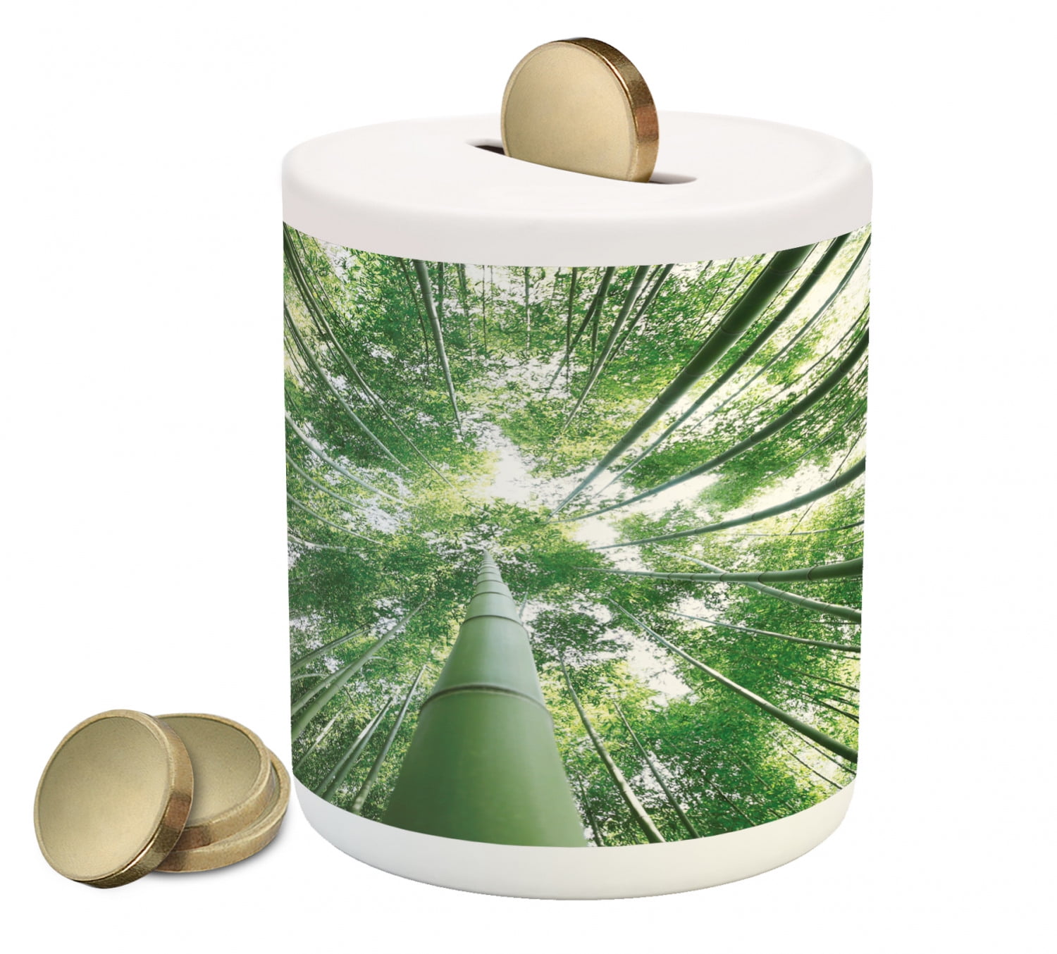 Bamboo Print Piggy Bank, Tropical Rain Forest Tall Bamboo Trees in ...