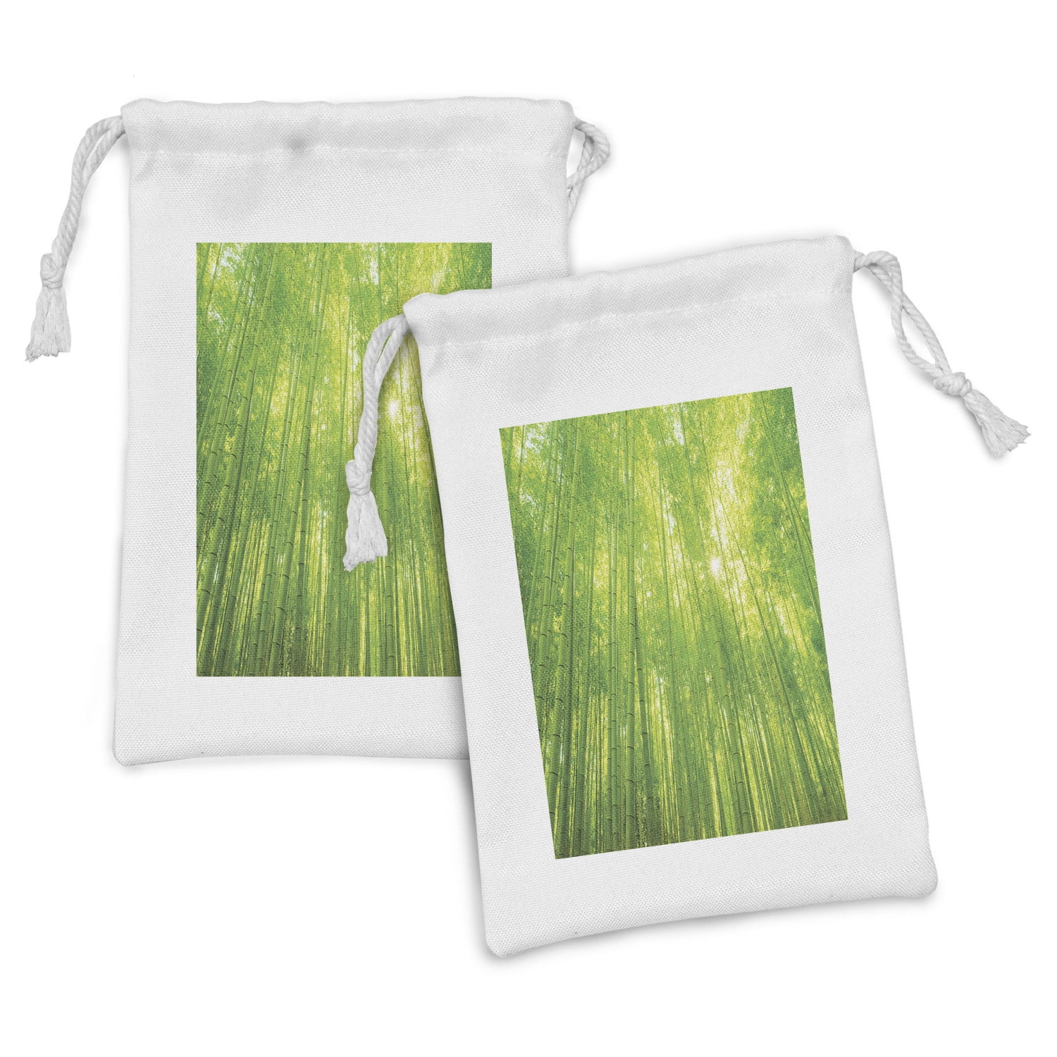 Bamboo Print Fabric Pouch Set of 2, Image of Bamboo Trees with Sun Rays ...