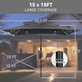 15×15ft Large Rectangular Outdoor Patio Umbrella with 36 Solar-Powered ...