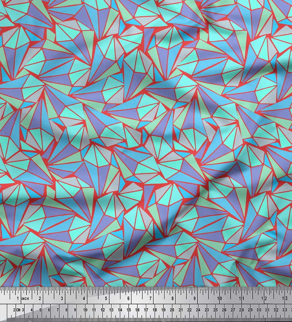 Soimoi Orange Cotton Poplin Fabric Facets Triangle Geometric Print ...