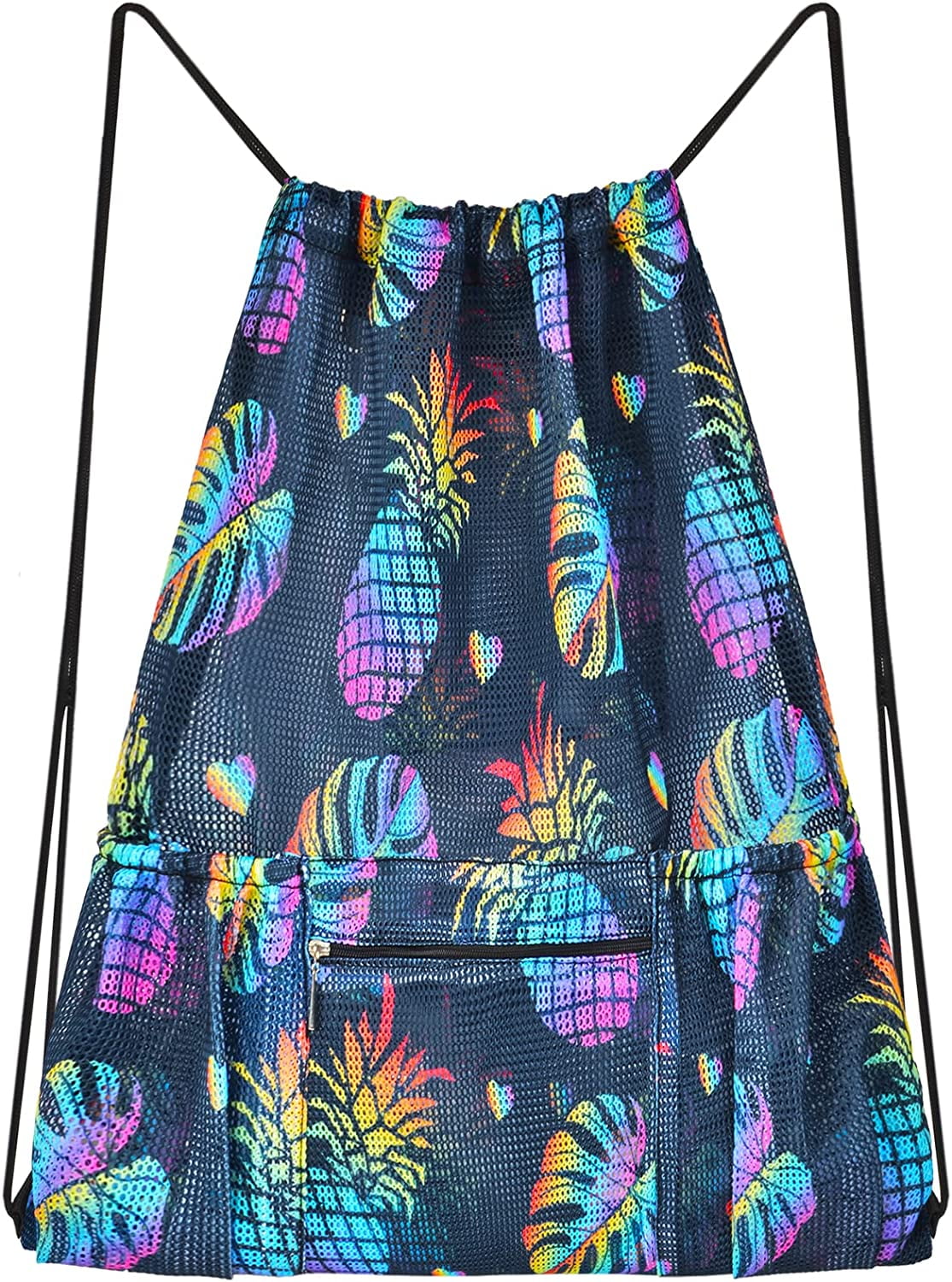 Mesh Drawstring Bag Beach Bag with Zipper Pocket Gym Backpack Bag for ...