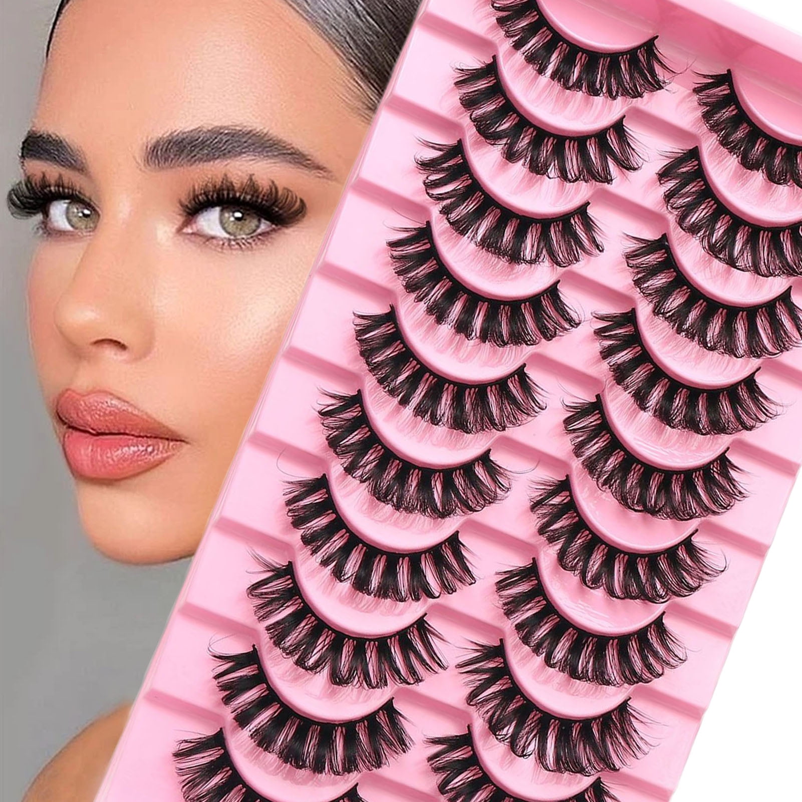 Zioy 10 Pairs False Eyelashes 3D Effect Realistic Curled Russian Volume ...