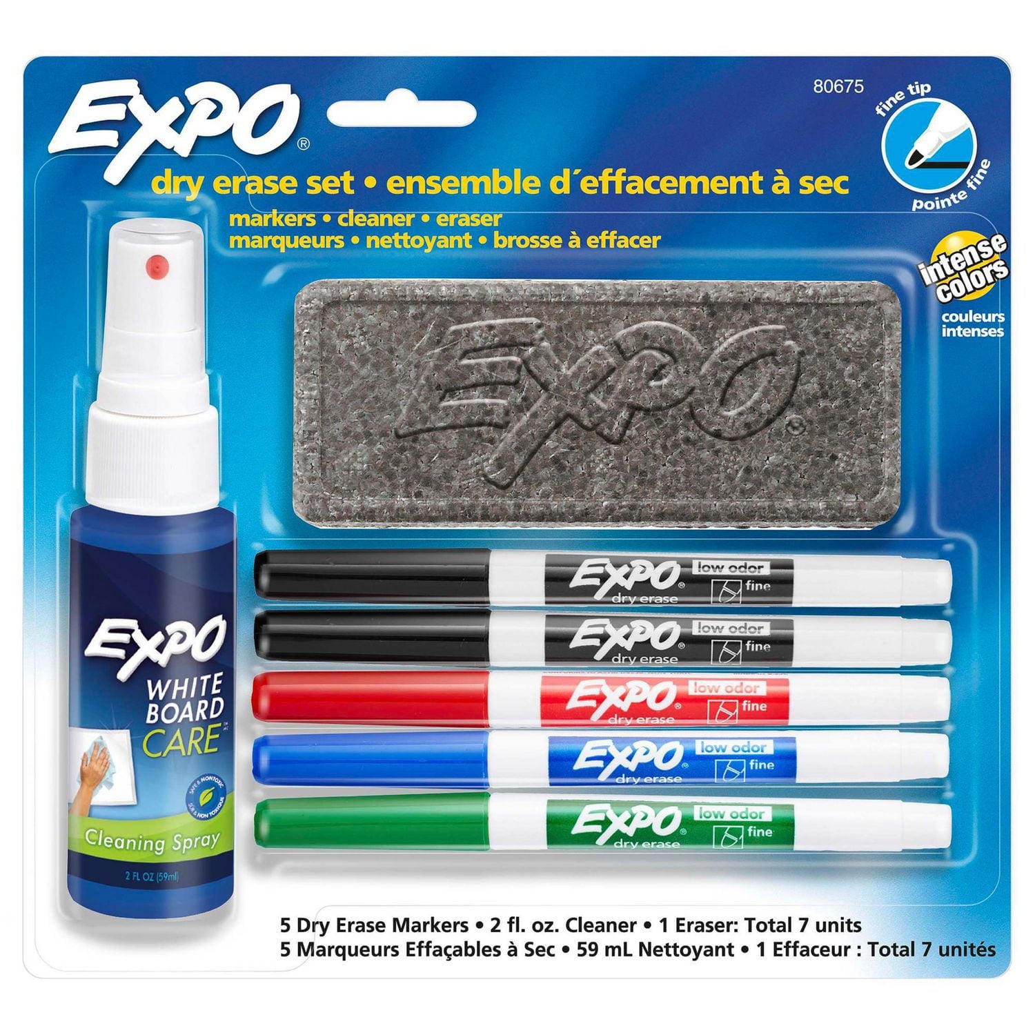 Expo Low Odour Dry Erase Marker Set with White Board Eraser and Cleaner ...