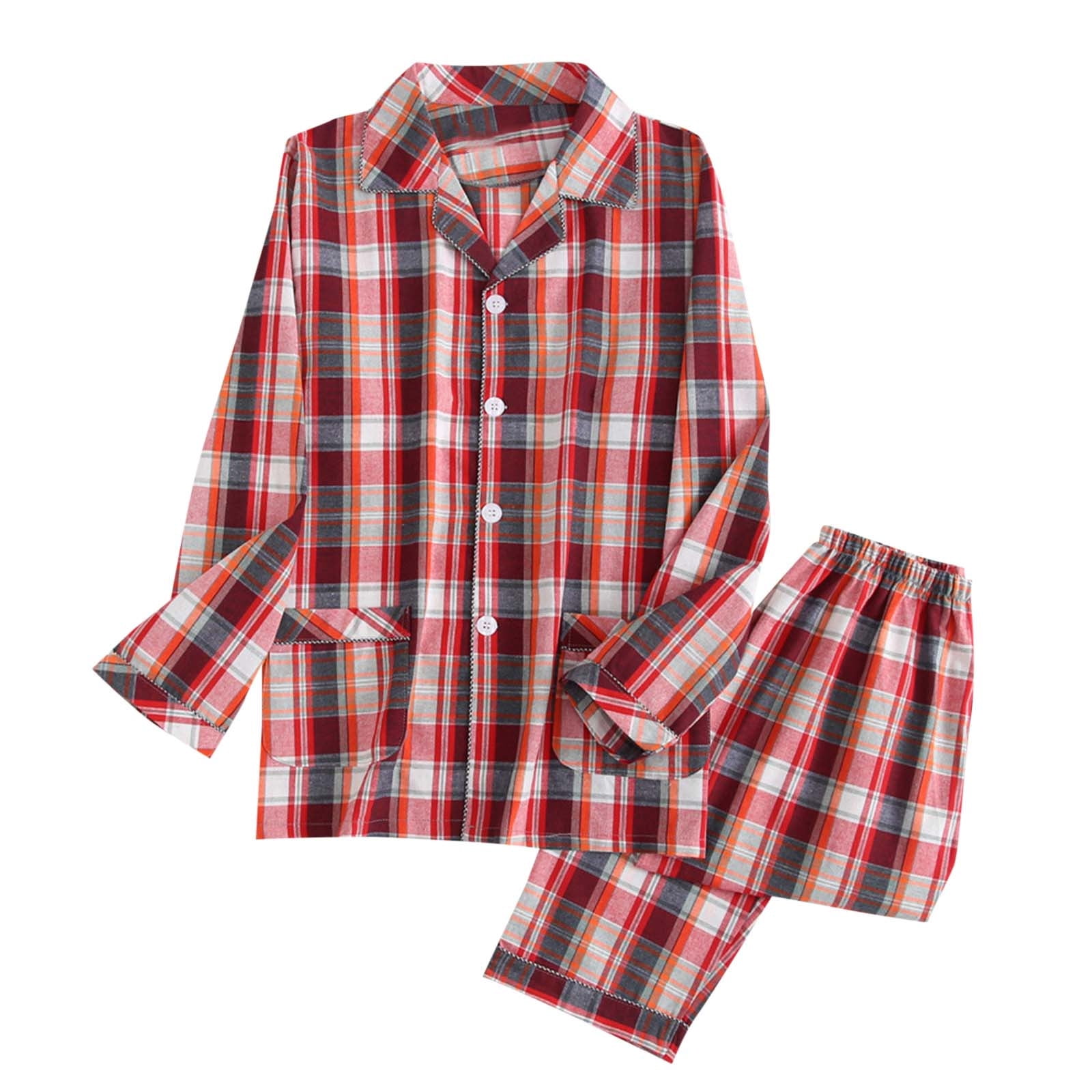 Click here for Hoksml Mens Cotton Plaid Pajama Set Long Sleeve Bu... prices