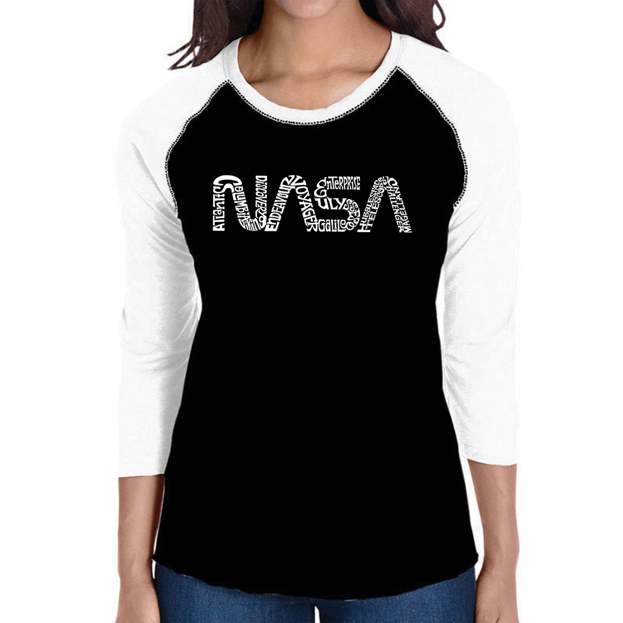 LA Pop Art Women's Raglan Baseball Word Art T-shirt - Worm Nasa ...