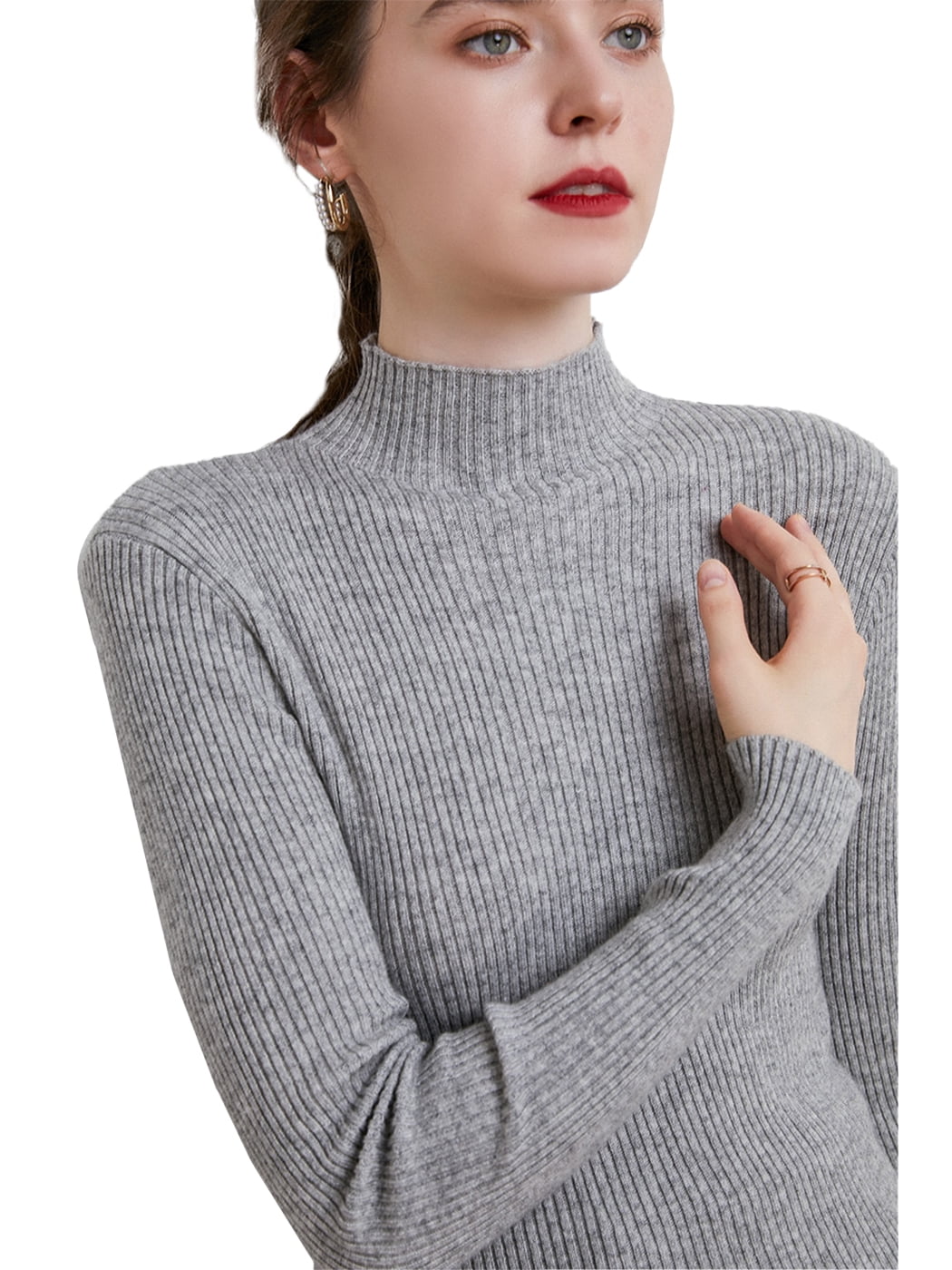 Womens Knit Mock Turtle Neck Wool Stretch Long Sleeve Pullover Sweater ...