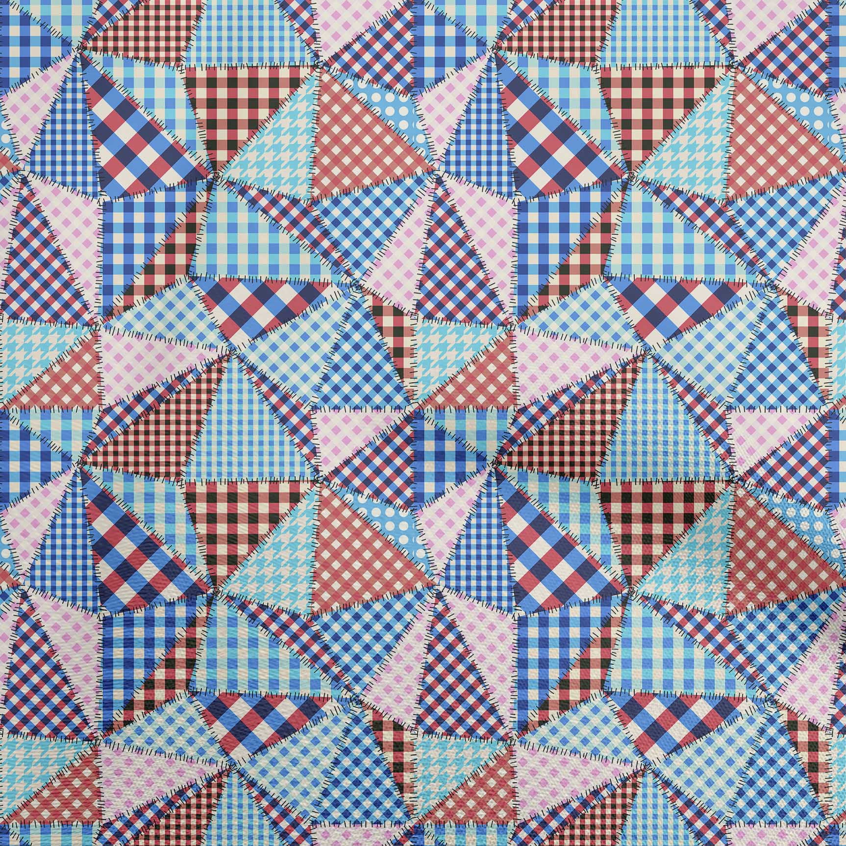 oneOone Cotton Poplin Light Blue Fabric Check Patchwork Sewing Material ...